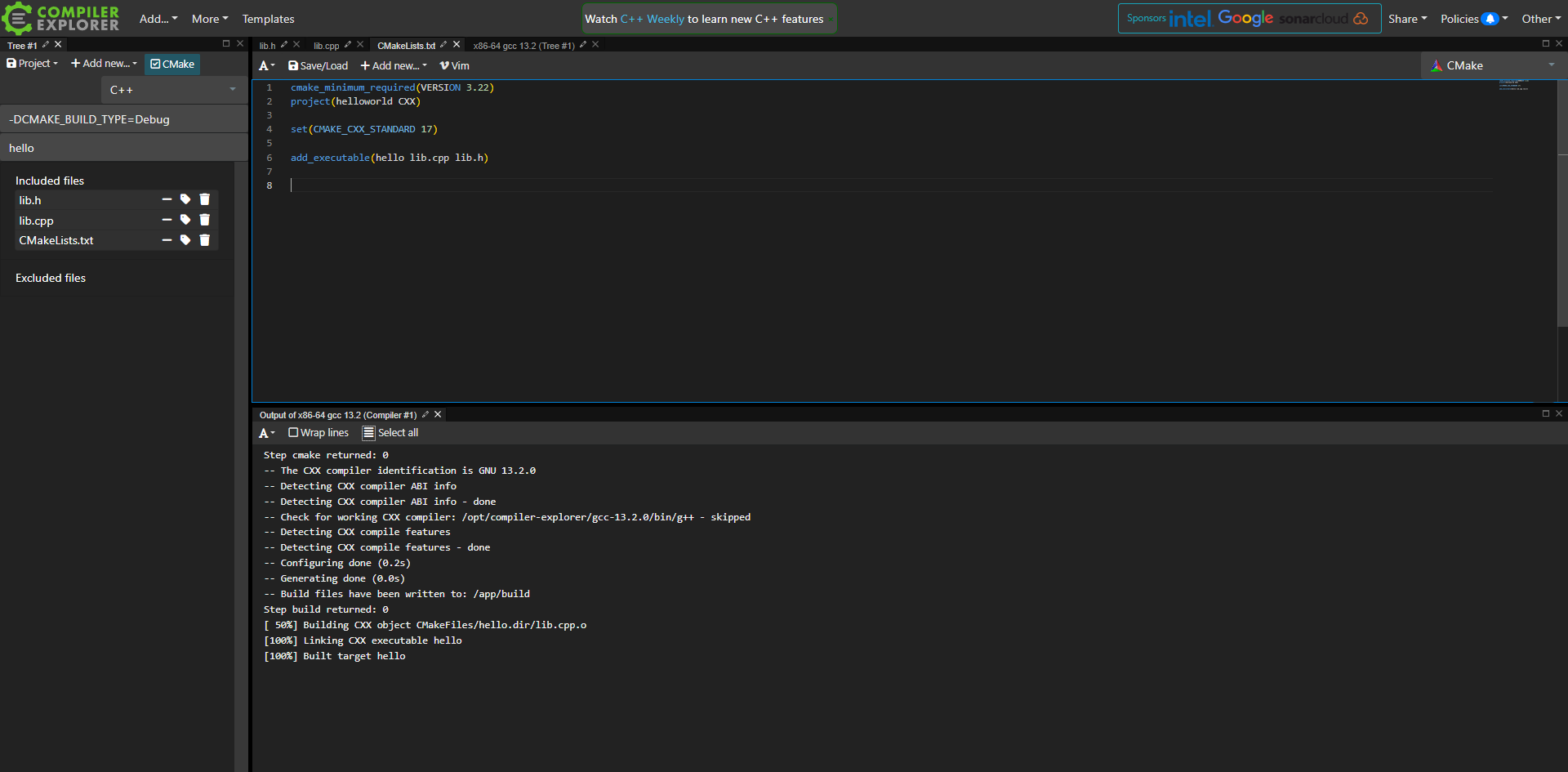 Godbolt 中使用CMake 进行编译 | Mrhan Blog